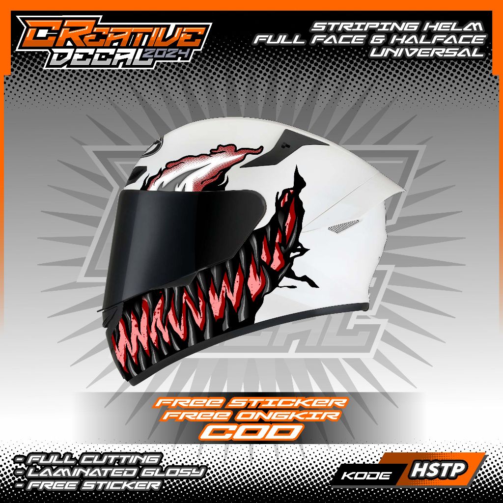 UNIVERSAL FULL FACE HELMET STRIPING STICKER/HALF FACE VENOM MOTIF ...