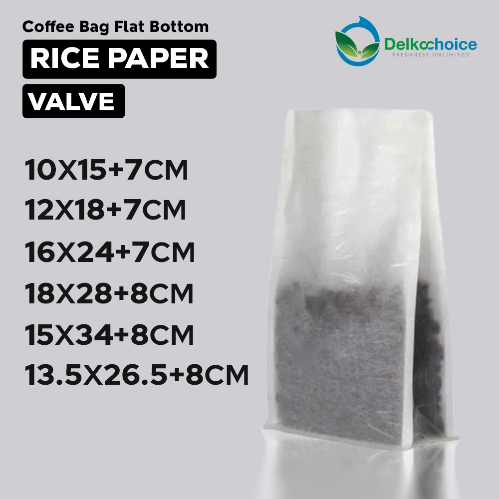 Standing pouch flat bottom ziplock white kraft valve rice paper valve ...