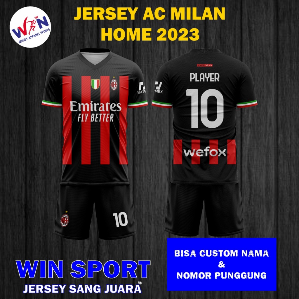Latest AC MILAN HOME 2023 Jersey UEFA Champions League, Full Printing ...