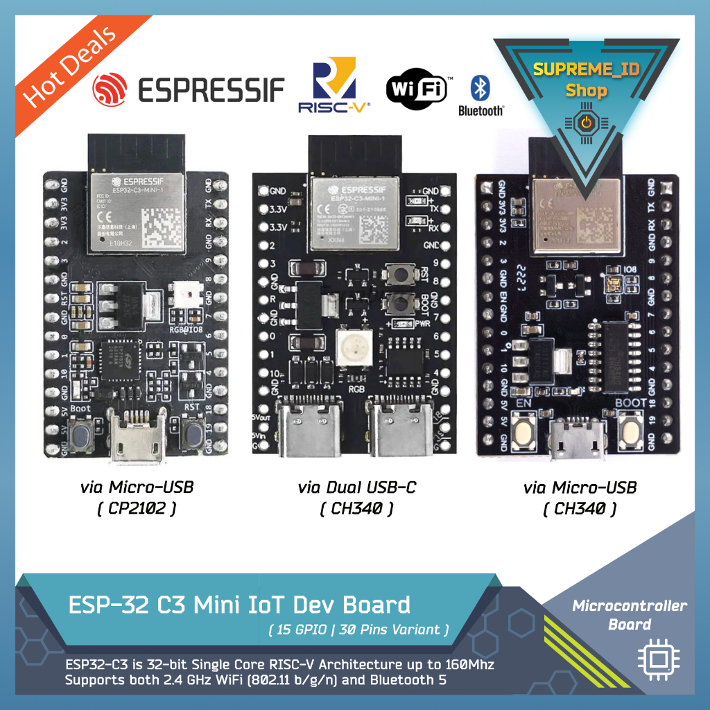 Esp32-c3 mini RISC-V 32-bit ESPRESSIF Microcontroller SoC IoT Wifi + BLE Bluetooth 5.0 Dev Board ...