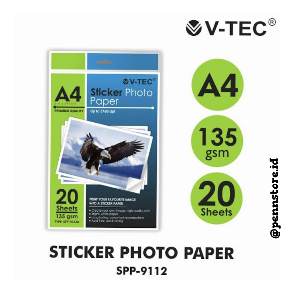 V-tec glossy Sticker Paper - Sticker Photo Paper Vtec A4 135 gsm 20 ...