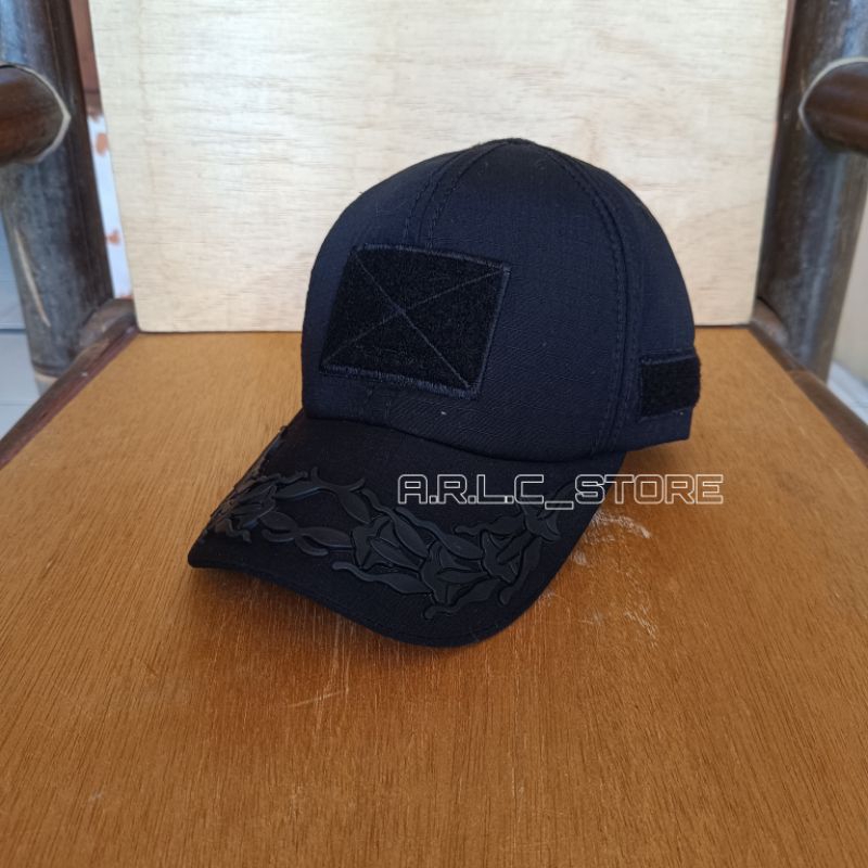 HITAM Pamen tni ad tactical hat, plain black, full ripstop, cotton ...