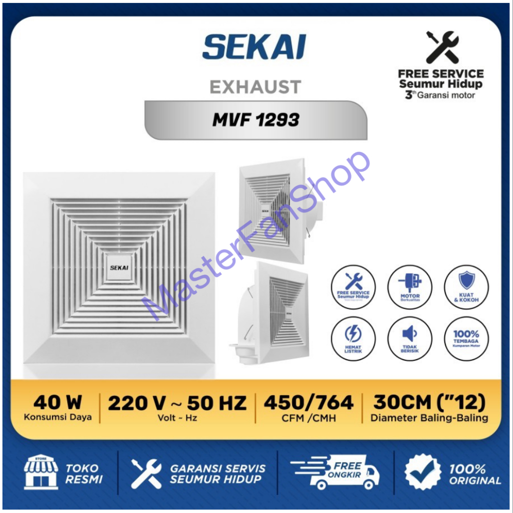 Sekai MVF 1293 Plastic Ceiling Exhaust Fan 12"/30cm with Funnel / Ducting [Grab/Gojek Medan ...
