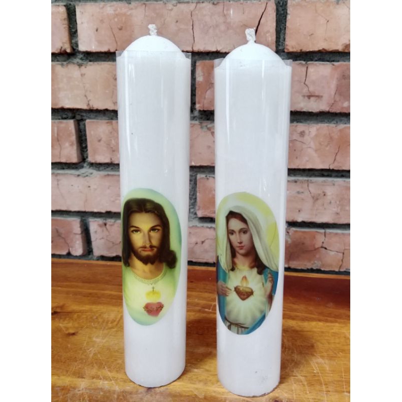 LILIN Catholic Candle Image of Jesus or Mary 4x22 cm | Shopee Philippines