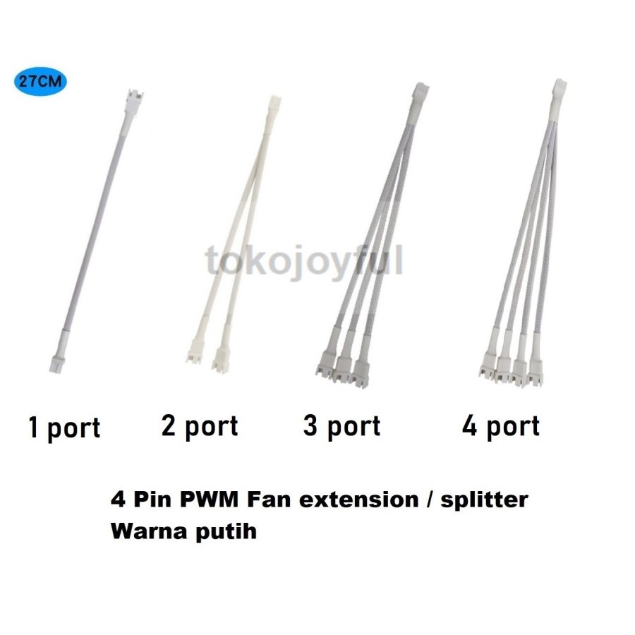 PUTIH Pwm Splitter Extension Cable White 4 Pin PWM Fan Power White ...