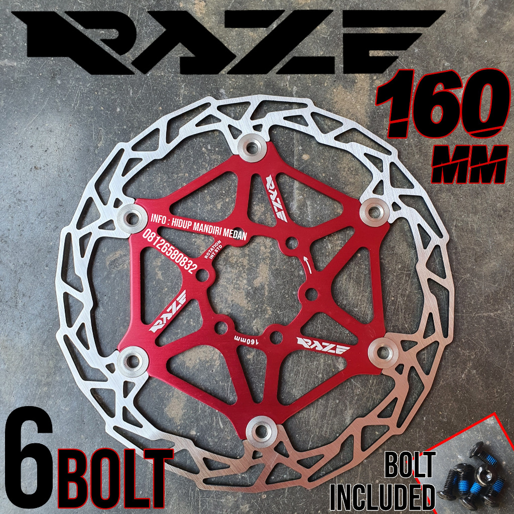 Rotor DISC BRAKE RazeAnodized Red 160 mm 6bolt 6 six bolt Floating ...
