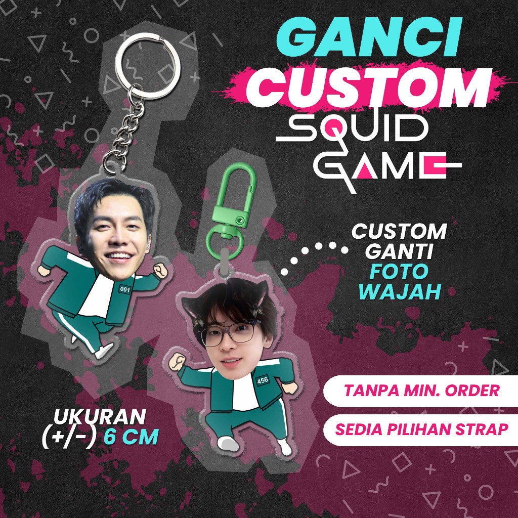 GANTUNGAN Ganci custom SQUID GAME Keychain custom face photo key chain ...