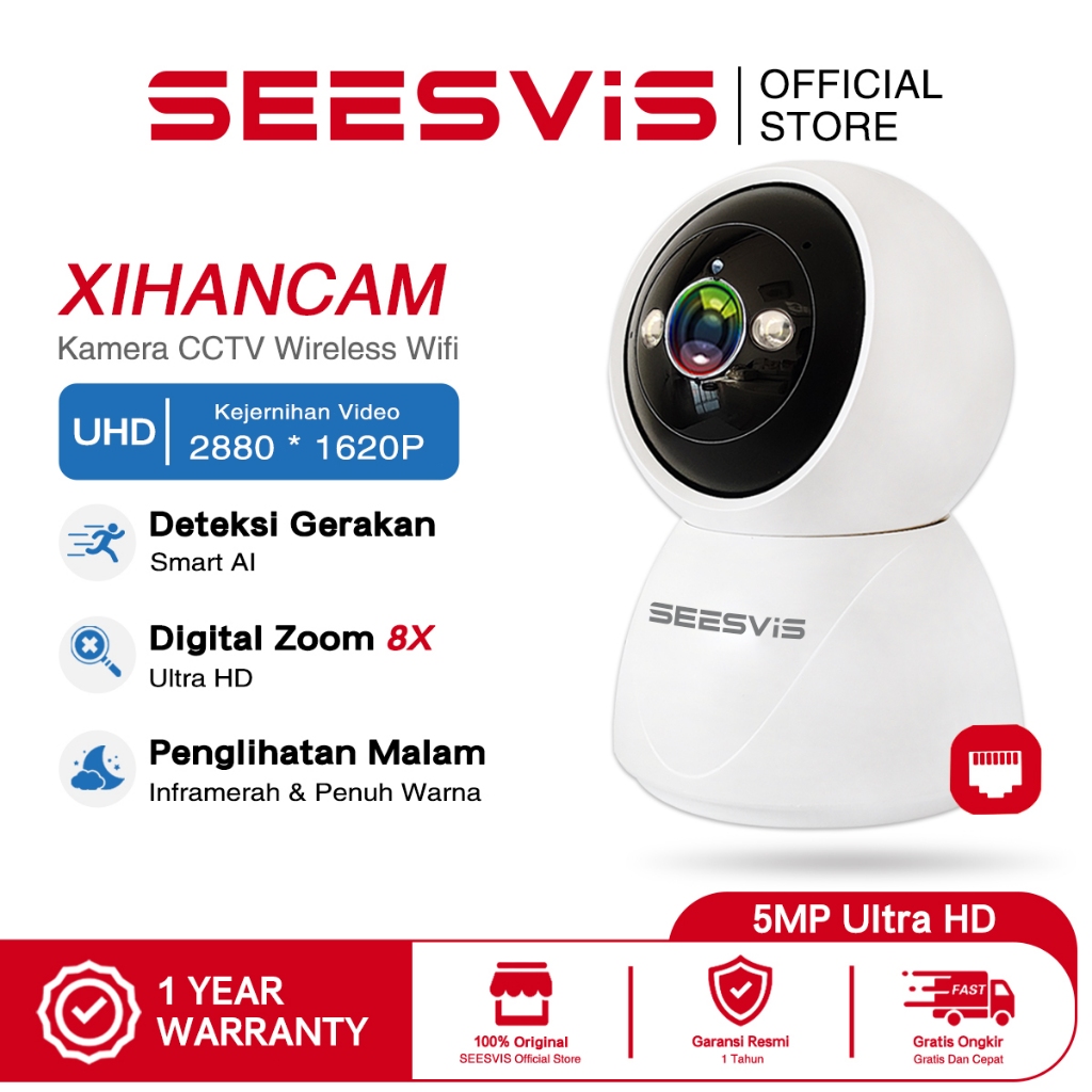 Seesvis XIHANCAM 5MP Smart CCTV Indoor Wifi IP CCTV Camera Zoom 360 PTZ ...