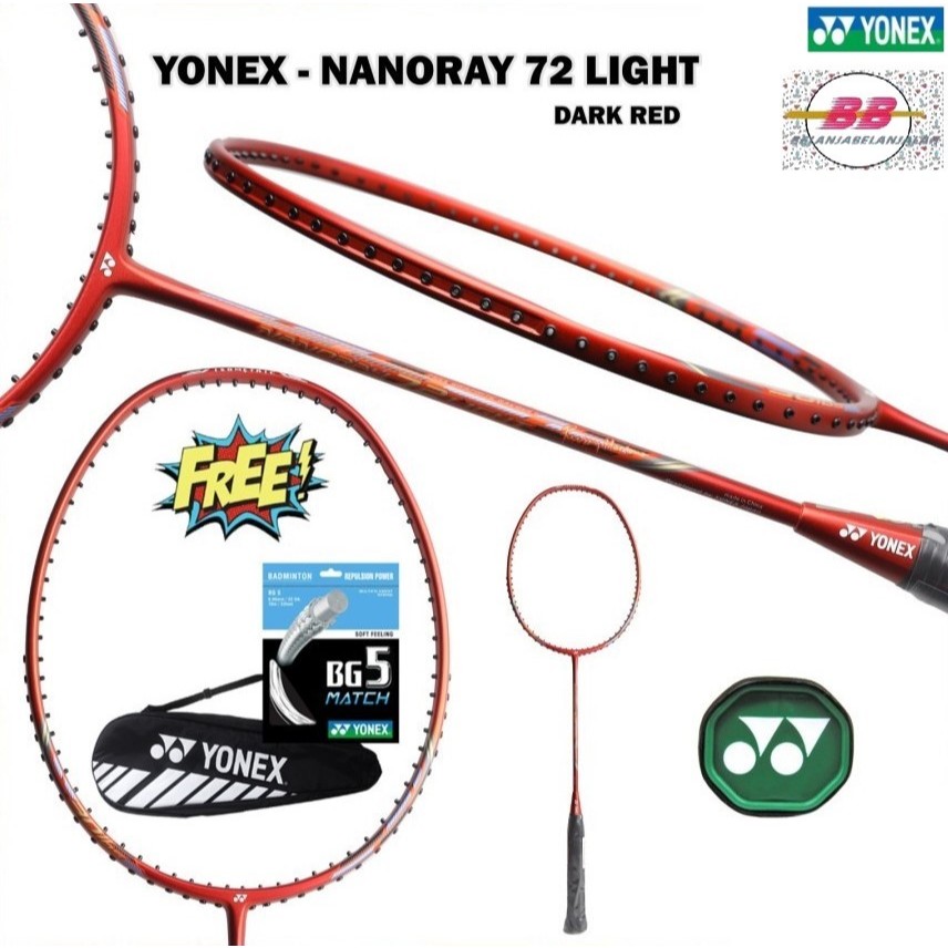 New Full Set Yonex Nanoray 72 Light Badminton Racket (5U G5) - Dark Red ...