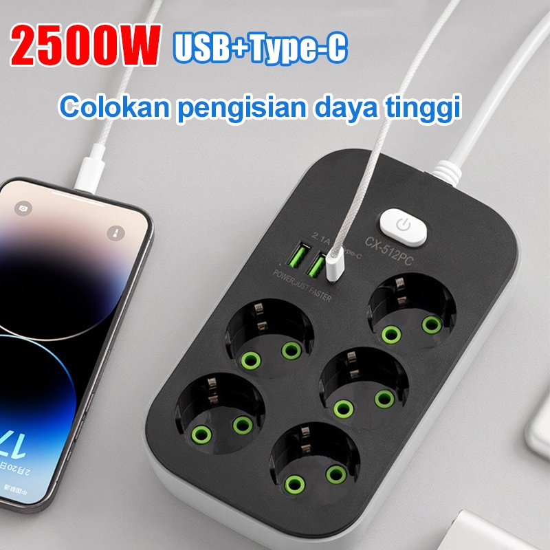 2500w Safety Socket 5-Slot Plug-in USB+TYPE-C Length 2M/3M Original ...