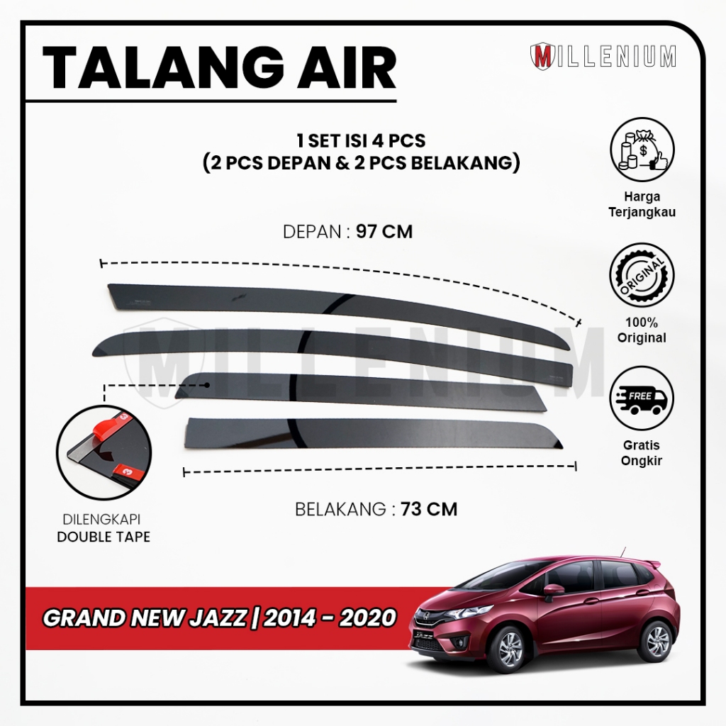 Honda Grand New Jazz 2014 - 2020 Car Door Water Gutters, 4 Door Flat ...