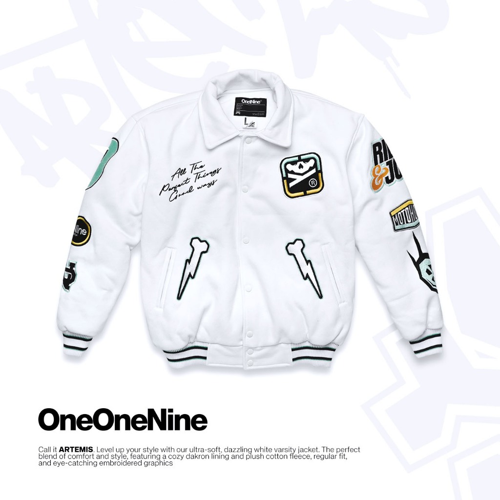 Oneonenine Ksr Varsity Artemis White Jacket - Embroidered Fleece ...