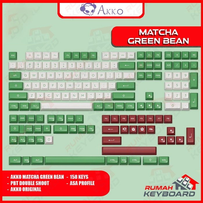 Akko - ASA - Matcha Green Bean - PBT Keycap - 158 - Keycaps - Keycaps ...