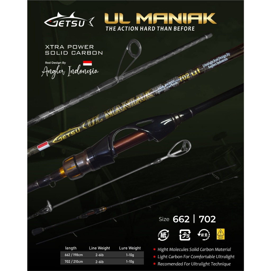 Fishing rod Ul Getsu Maniak Spining 662 702 | Shopee Philippines