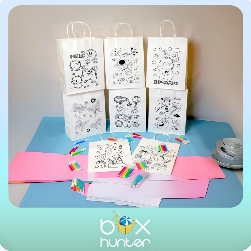 COLORING PAPER BAG WITH CUTE CHARACTERS || DIY COLORING PAPER BAG ...