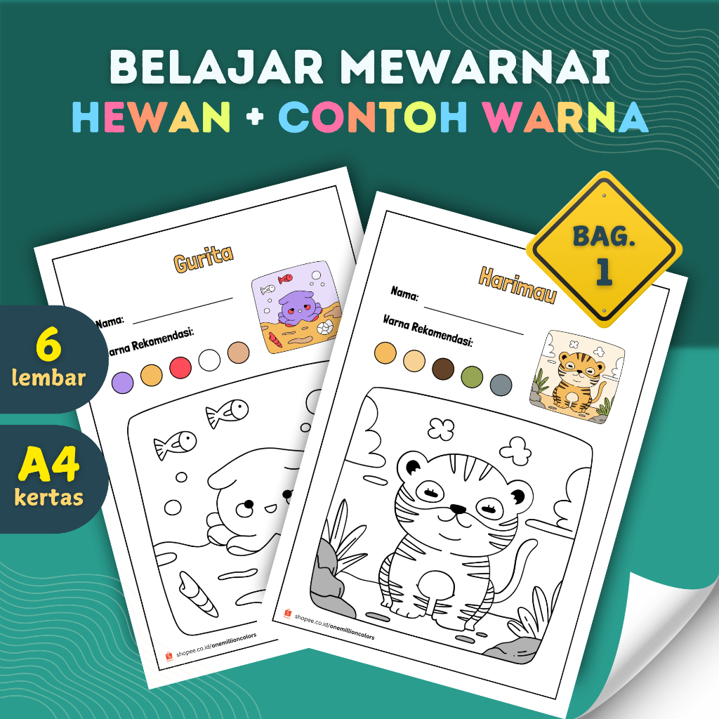 1m Colors - 6 Sheets Learning to Color Animals + Examples suitable for ...