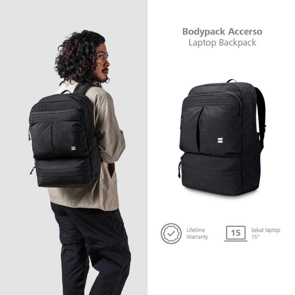 HITAM Bodypack Accersa Laptop Backpack 15 Inch Multifunctional ...