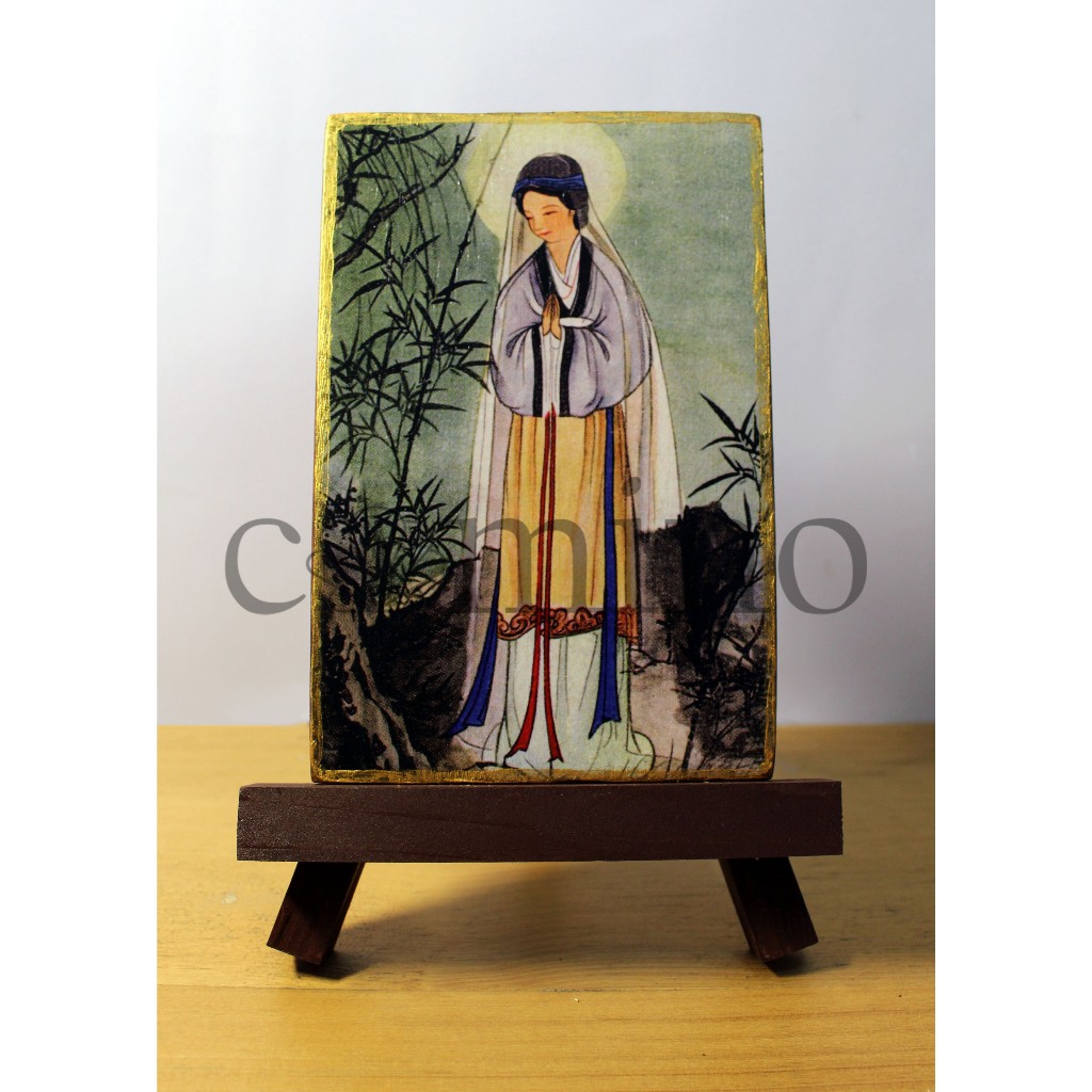 KAYU Icon of Our Lady, Asian Tradition, Bamboo Background, Real Wood ...