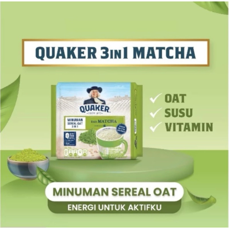 Quaker 3in1 Matcha Polybag 224g Cereal Oats Drink (Contains 8 sachets ...