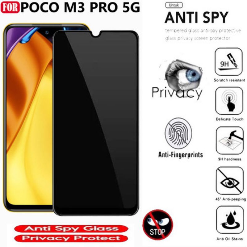 Anti SPY Tempered Glass Full Poco M3 Pro 5G / Anti Privacy | Shopee ...