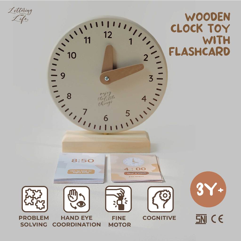 KAYU Lettering and Life Wooden Clock Toy with Flashcards - Wall Clock ...