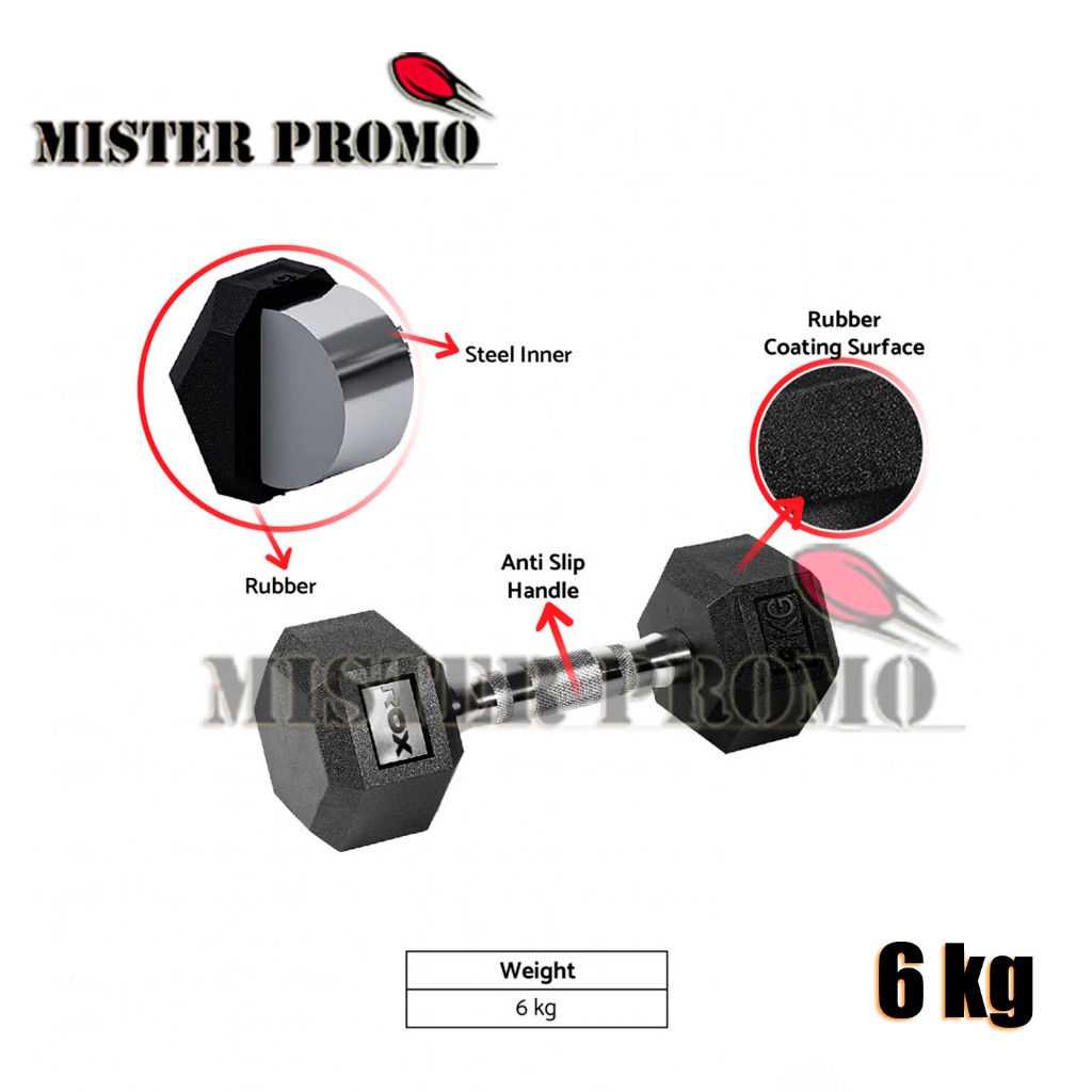 Dumbell Dumble Barbell hexagonal Rubber ROX 6 kg 6kg | Shopee Philippines