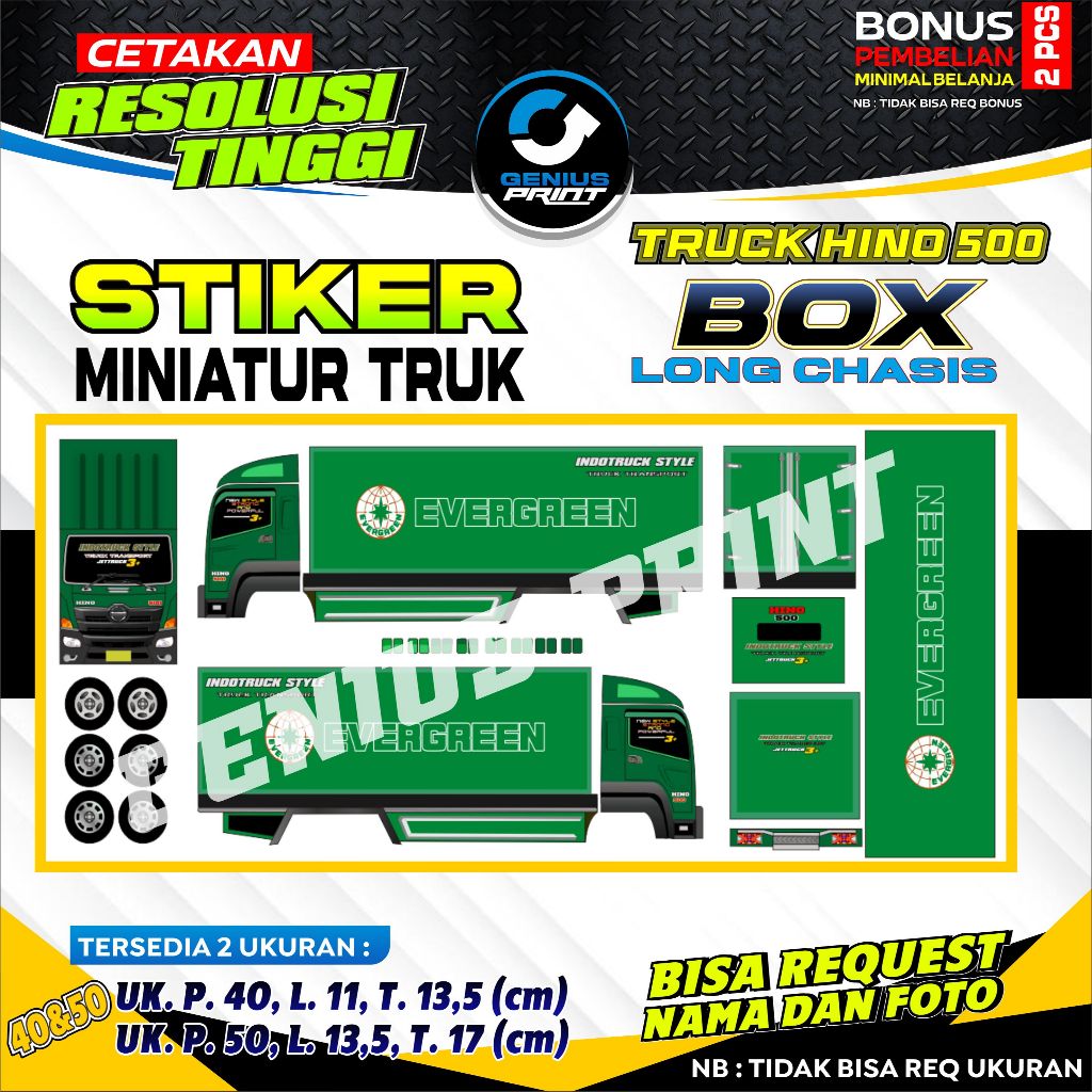 Hino 500 TRUCK MINIATURE STICKER BOX TYPE LONG CHASIS UK. 40&50cm ...