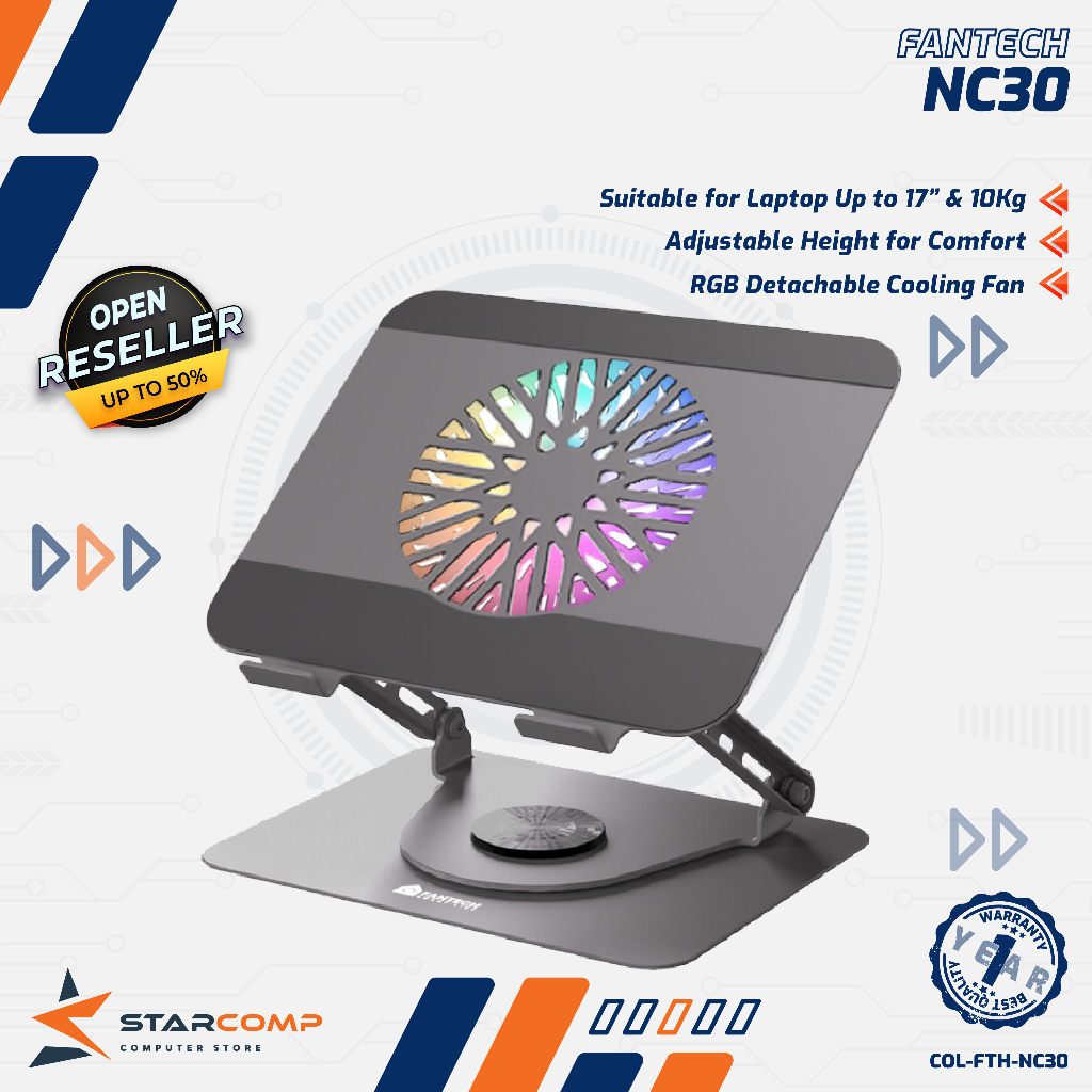 Fantech NC30 Cooling Pad Laptop RGB Metal Swivel 360 Up to 17 inch 10Kg ...