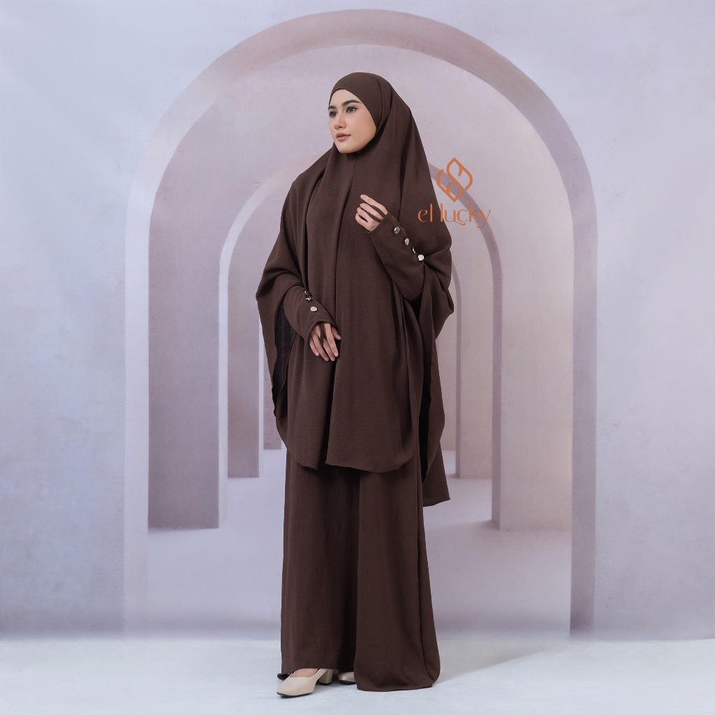 Rauda Abaya Syari Gamis Set with Long French Khimar + Crinkle Niqab ...
