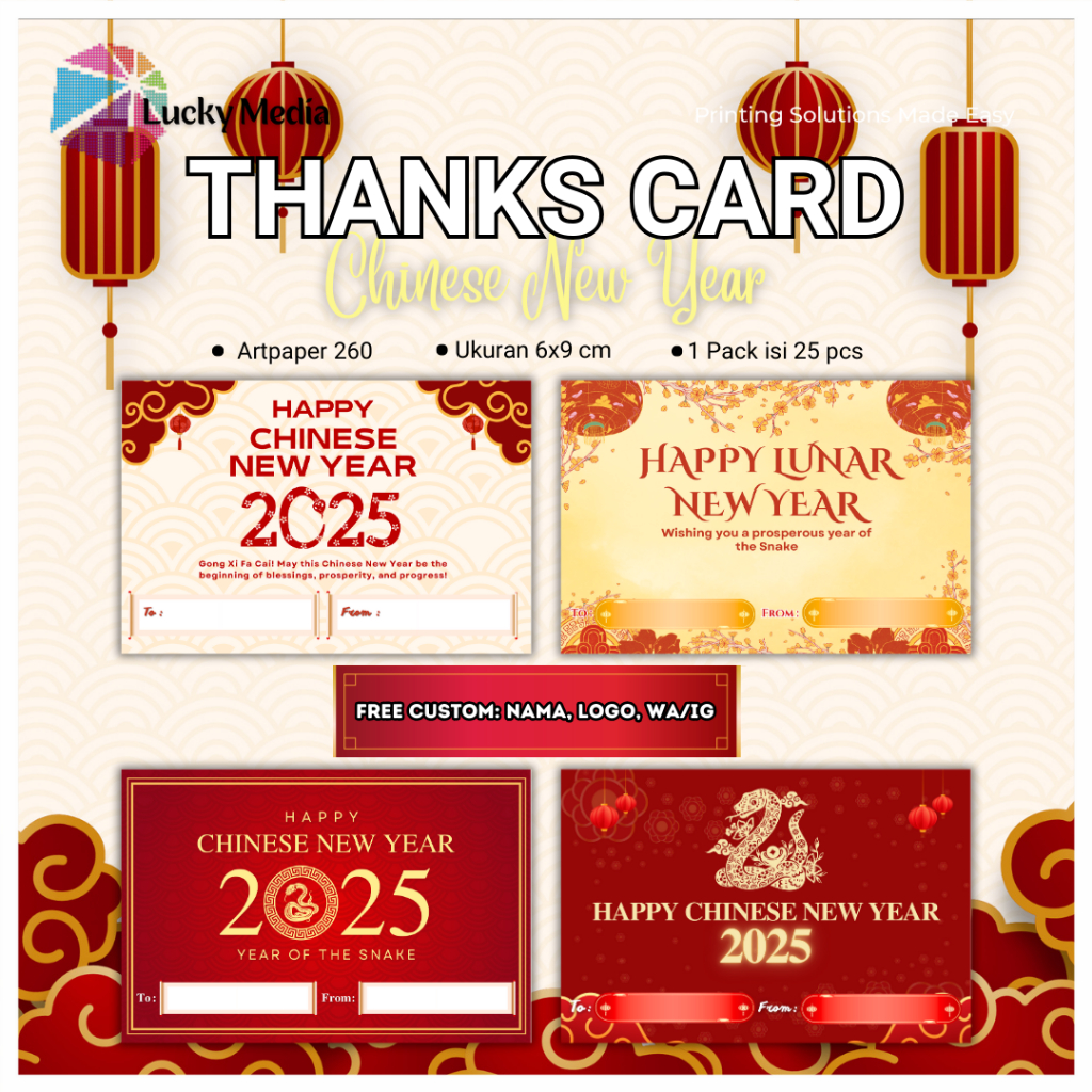 [25pcs] Thanks Card Chinese New Year Hampers Custom 6x9 CNY Greetings ...
