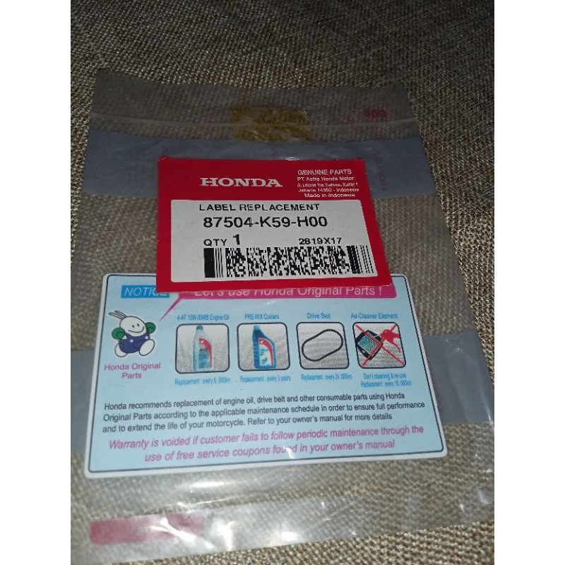 87504k59h00 ORIGINAL Honda Click 160i ABS & CBS Click 125i V1, V2, V3 ...