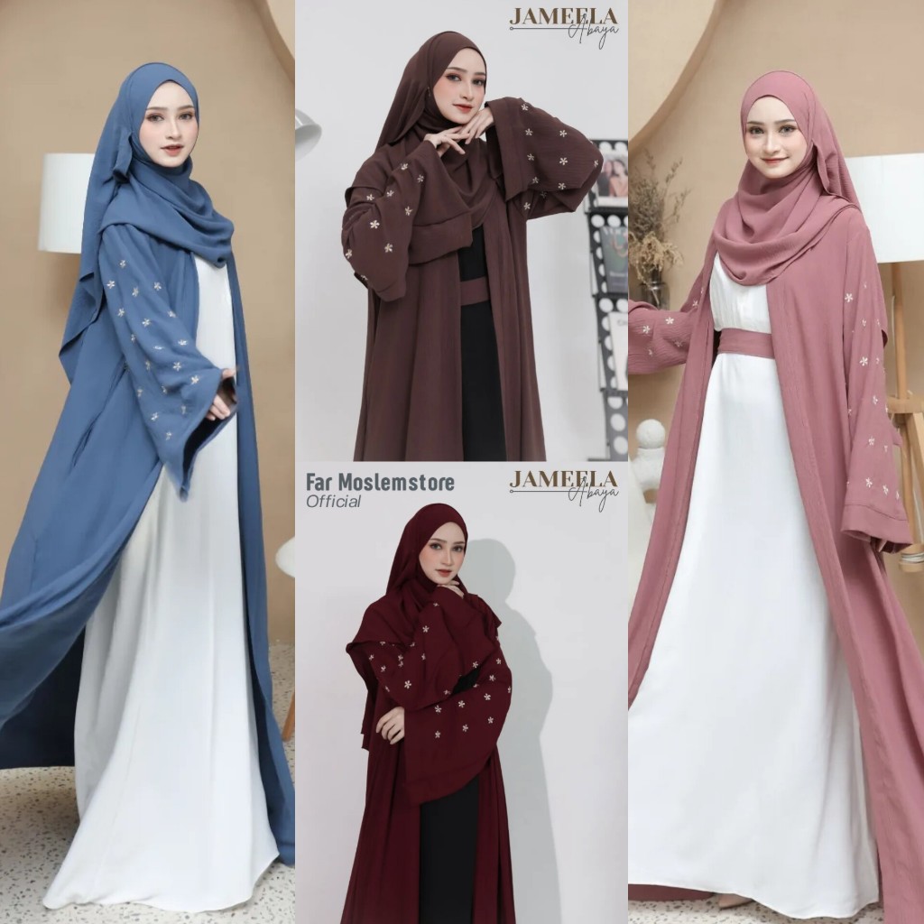 Jameela ABAYA SET INNER OUTER MIX EMBROIDERED CRINKLE AIRFLOW GAMIS ...