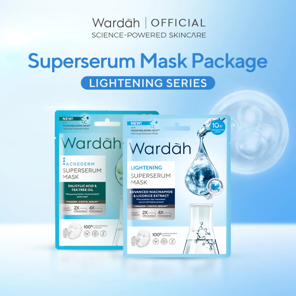 Wardah - SuperSerum Mask Lightening & Acnederm 2x20 ml (2 Sheet Mask ...