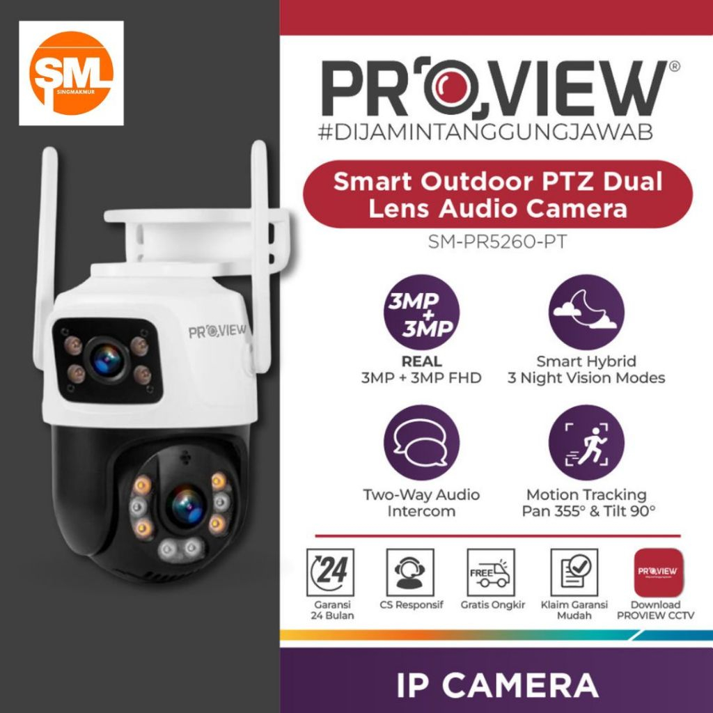 Proview Smart Outdoor PTZ Wi-Fi DUAL LENS IP Camera Smart Hybrid Night ...