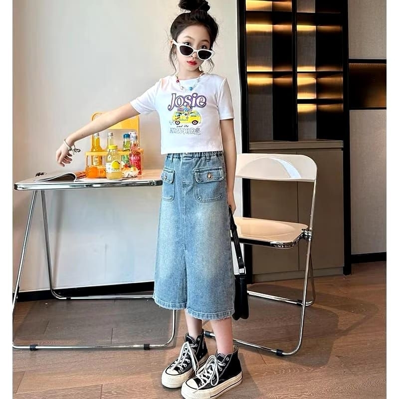Girls Jeans Skirt 7-13 Years Middle Split Model - Midi Skrit Jeans ...