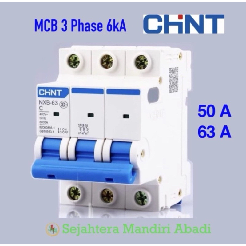 Mcb Chint 3P 3 Phase NXB-63 (6kA) Variant 50 Ampere 63 Ampere | Shopee ...