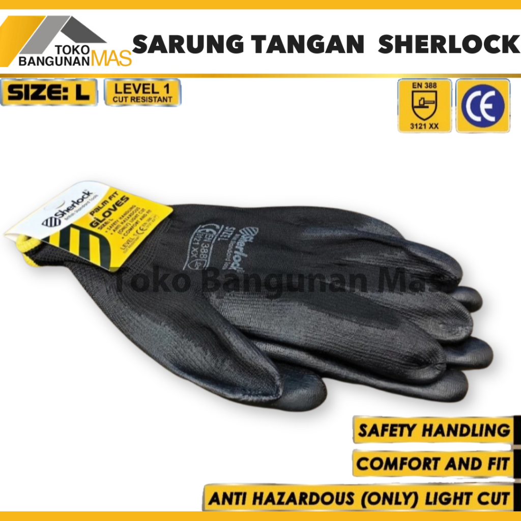 HITAM Anti Slip 210 Black Latex Project Gloves Safety Gloves Sherlock ...