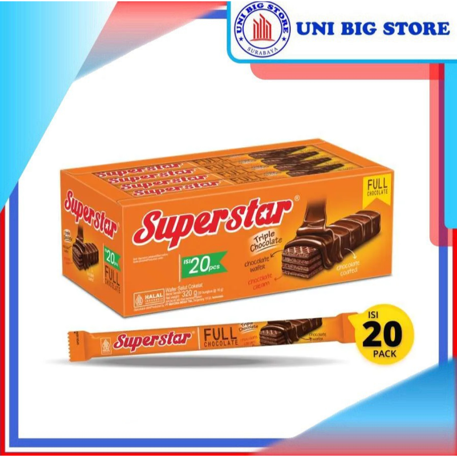Superstar Wafer Super Star Chocolate Full Chocolate 16 gr x 20 Pcs BOX ...
