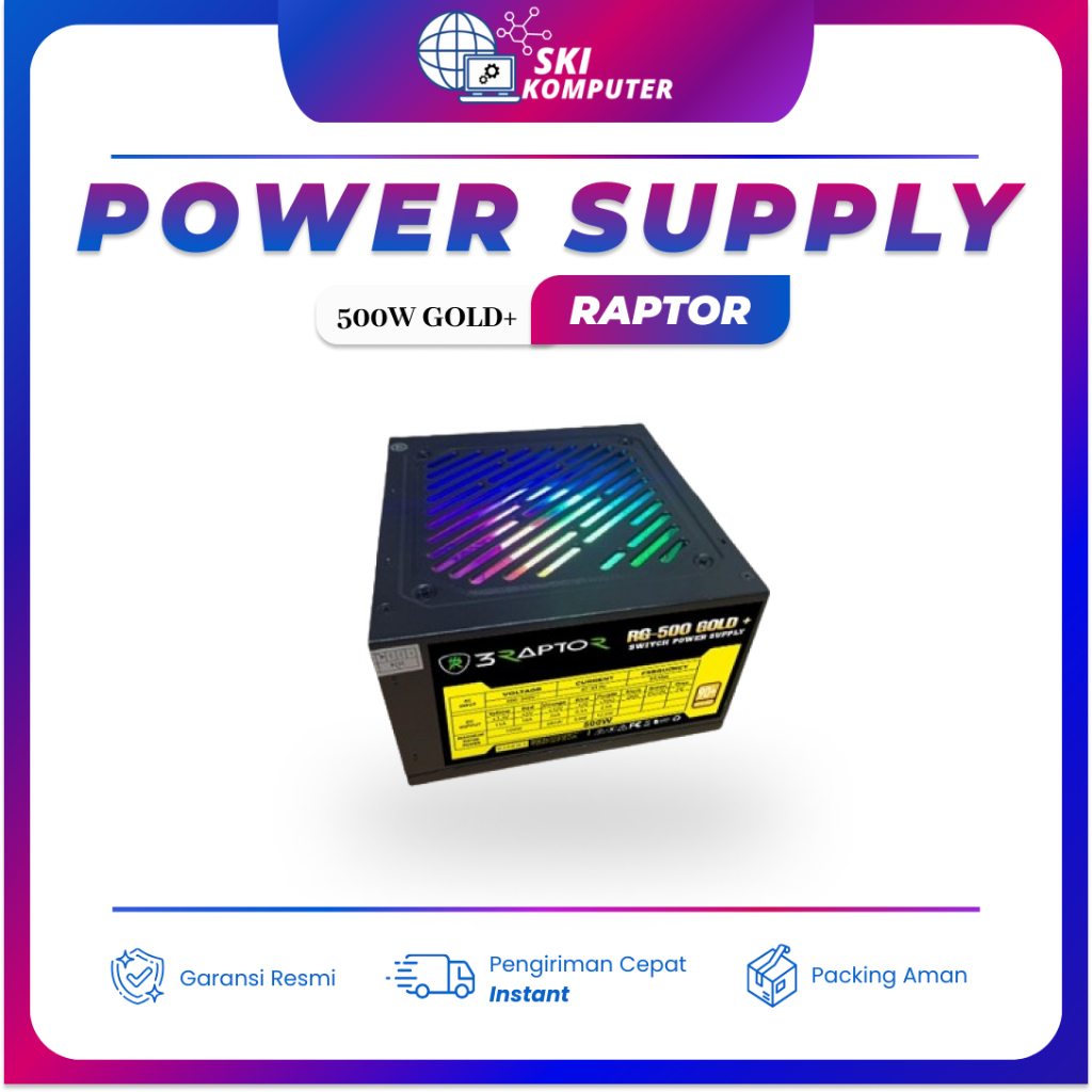 Power Supply Psu Gaming Raptor Rg-500 Gold+ 500 Watt Fan Rgb | Shopee ...