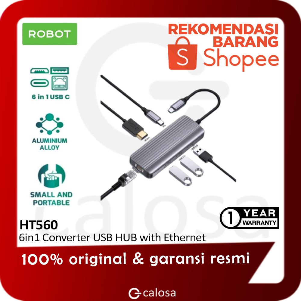 Robot USB HUB HT560 Multiport 6 in1 USB Type C HUB Adapter With RJ45 ...