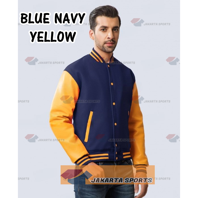 Varsity Snap BLUE NAVY And YELLOW Baseball Jacket Men Women Bomber ...