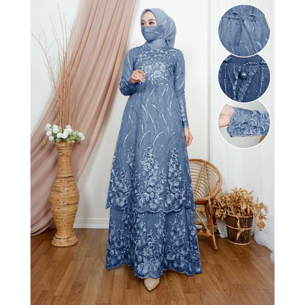 Busui women's Maxi latest muslim wedding model Busui gamis Blue Pearl ...