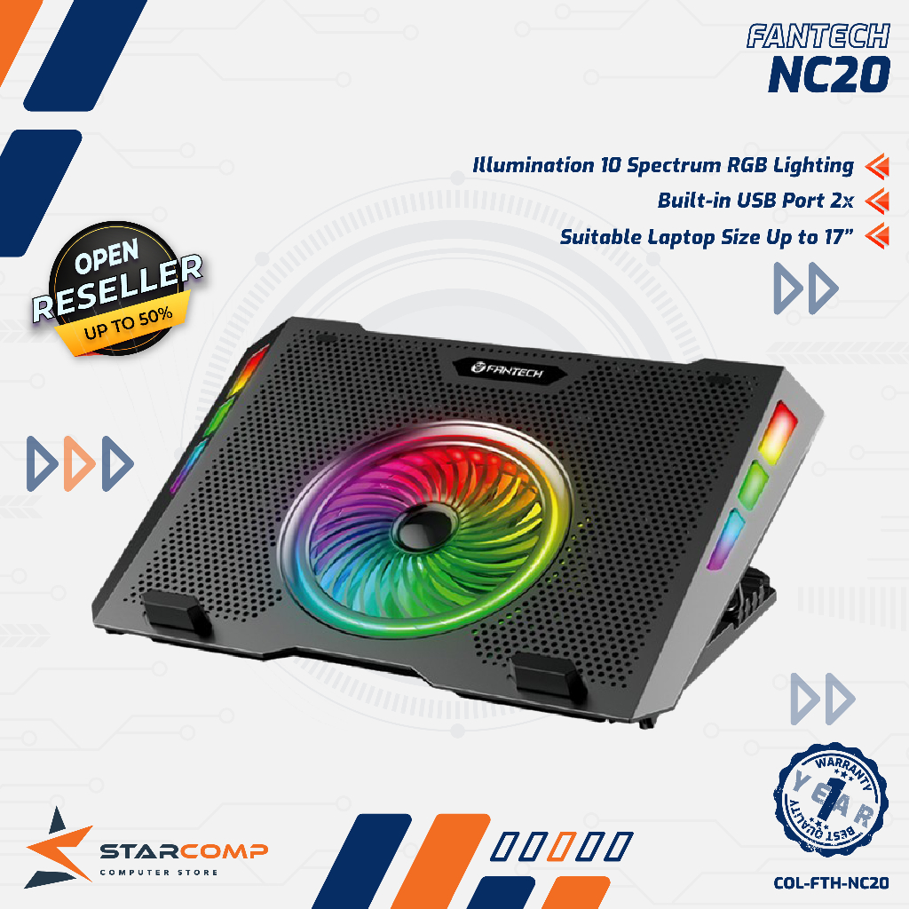 Fantech NC20 Cooling Pad RGB NC 20 Laptop Cooling Fan Cooler With 5 ...