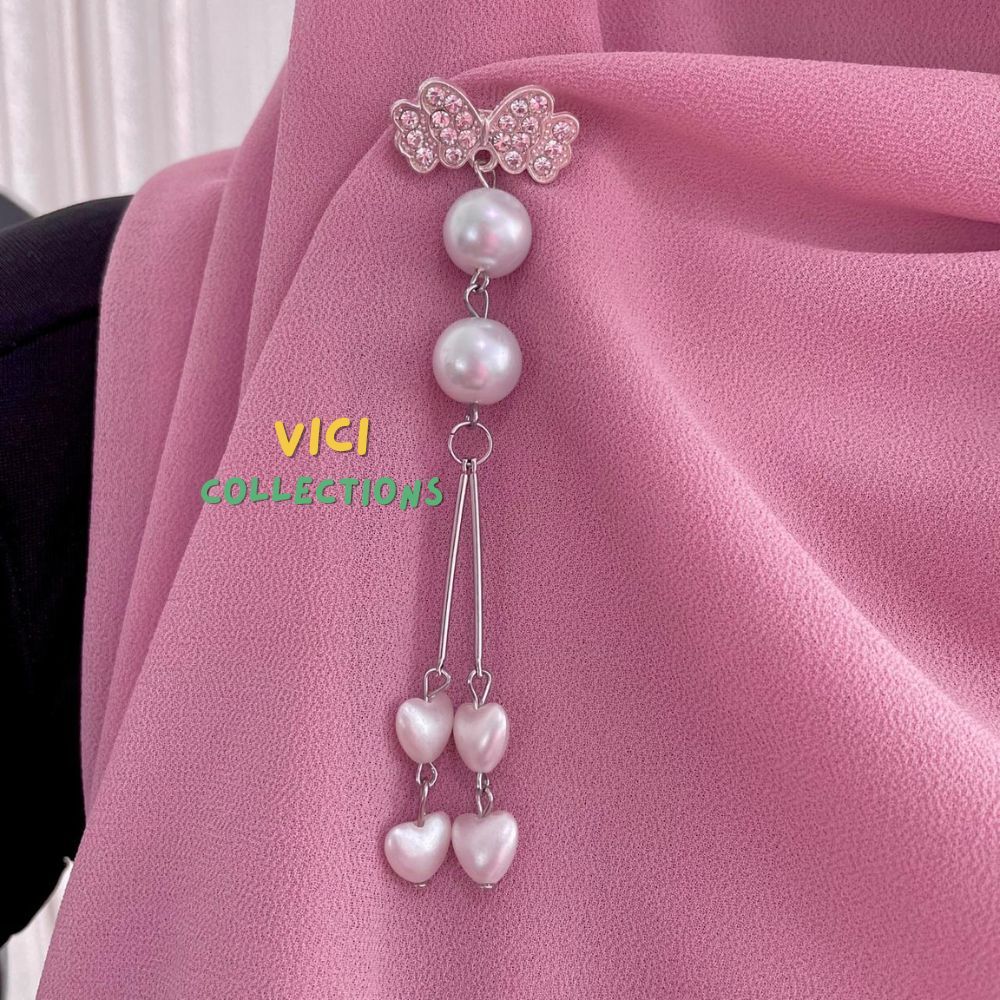Women's Hijab Dangle Brooch / Pearl Chain Hijab Pin / Ribbon Brooch ...