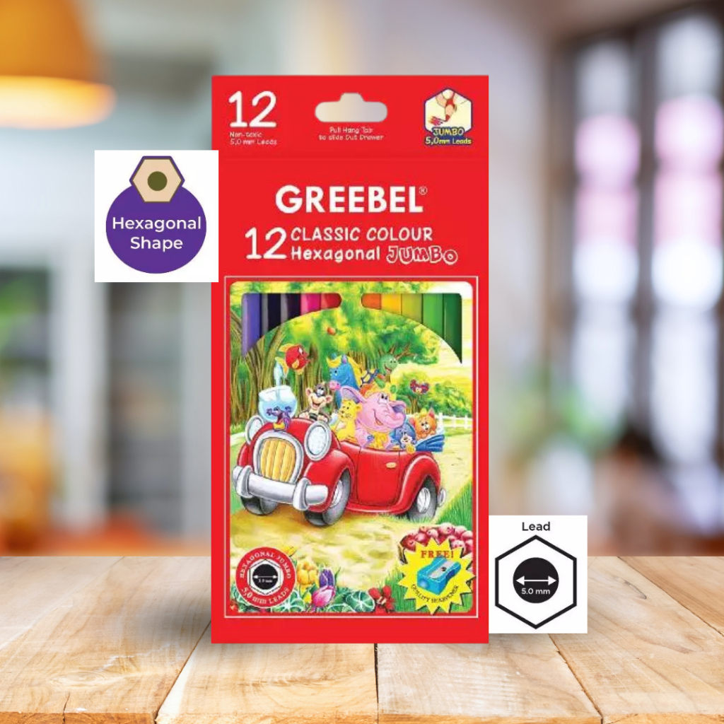 Greebel Jumbo Hexagonal Colored Pencils - Set of 12 Colors | Model 1812 ...