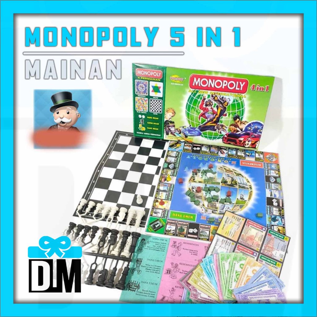 Boardgame 5 in 1 snake and ladder chess money monopoly monpoly minopoly ...