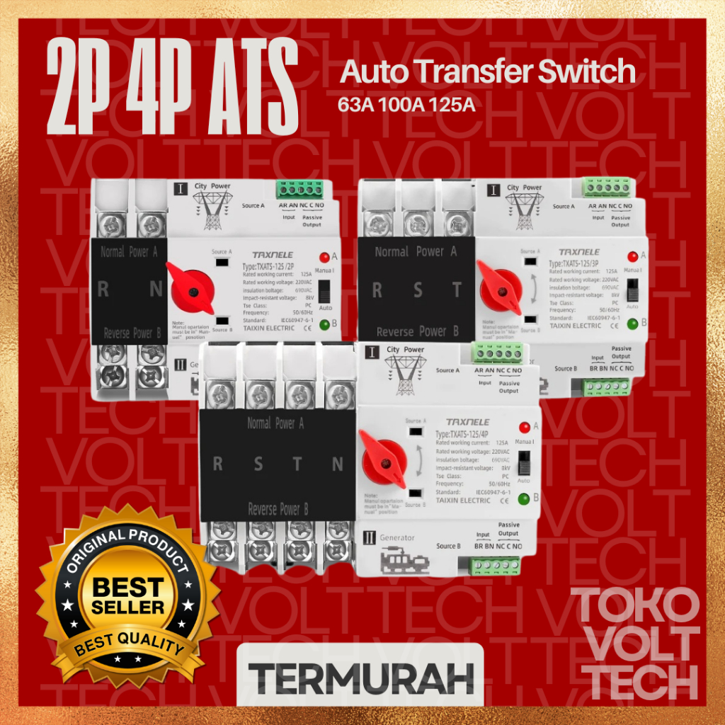 Dual Power Automatic Transfer Switch 2P 3P 4P ATS Selector Switches 63A ...
