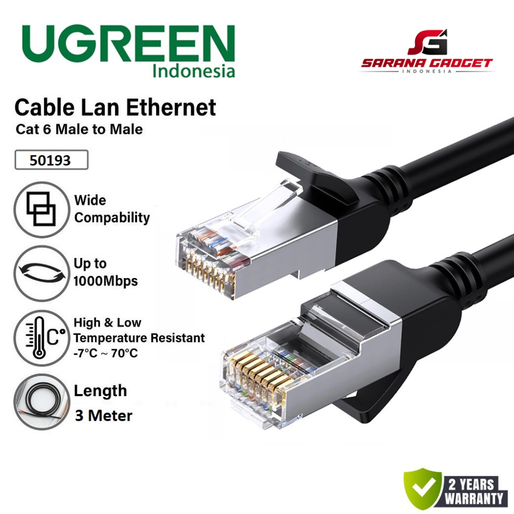 Ugreen 50193 LAN Cable RJ45 CAT 6 3 Meters 3M Gigabit Ethernet UTP 1000Mbps CAT6 Cable Local ...