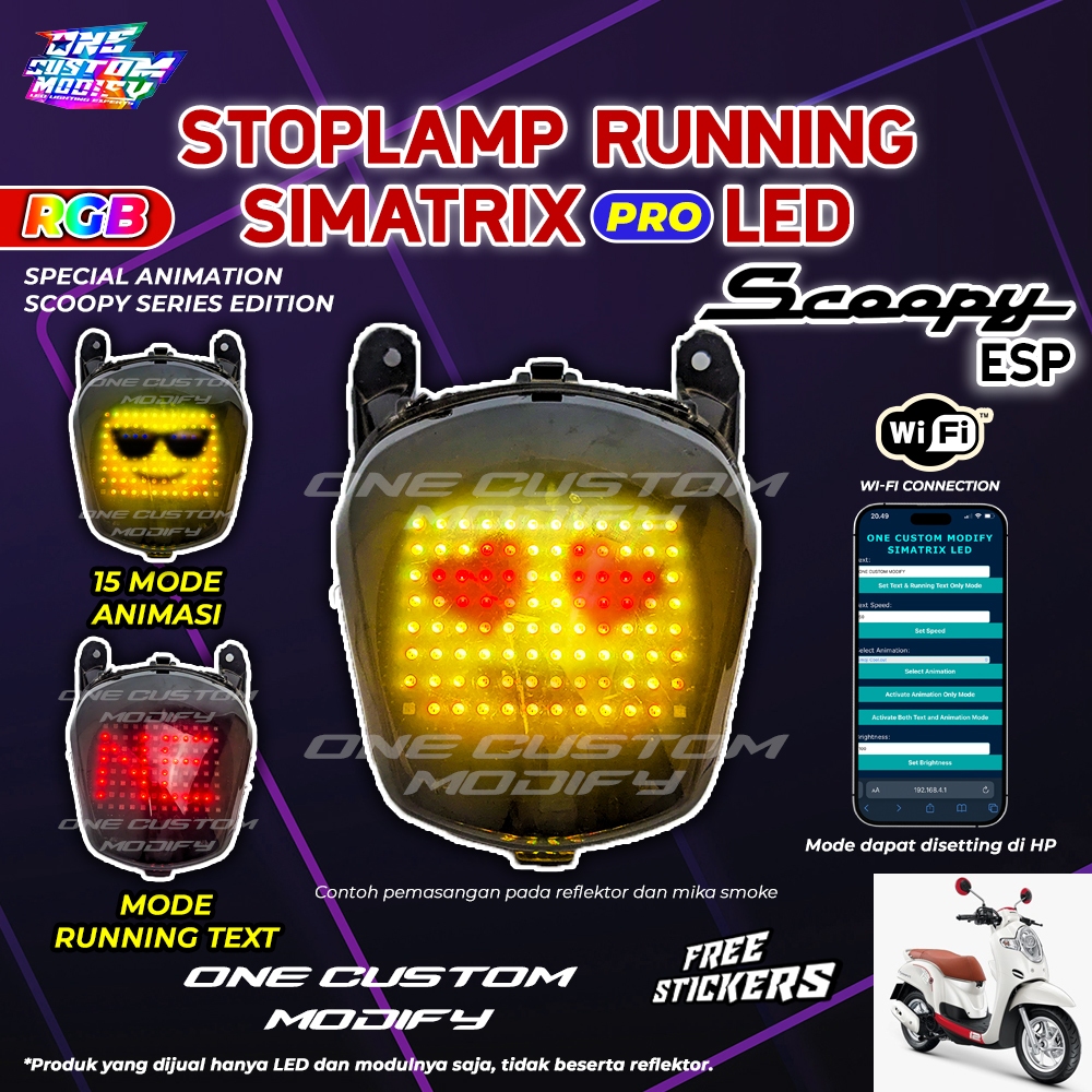 Stoplamp Running Text Animation Scoopy ESP Simatrix Pro RGB LED Brake ...