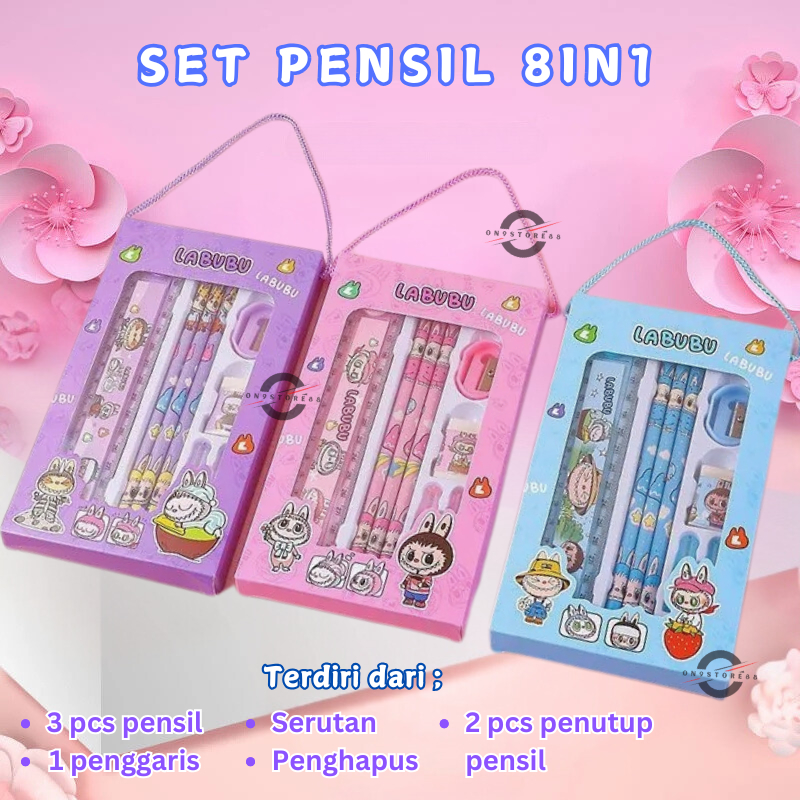 Stationery Set Labubu 8 IN 1 Stationery Pencil Ruler Eraser School ...